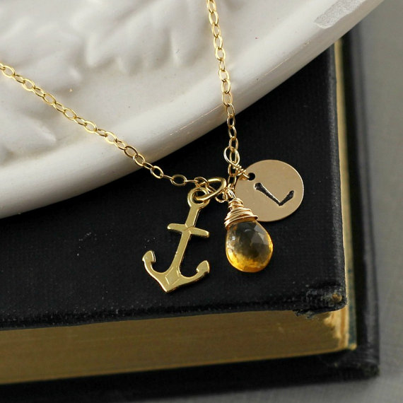 Personalized Anchor Necklace, Initial, Birthstone, Gold Anchor Necklace ...